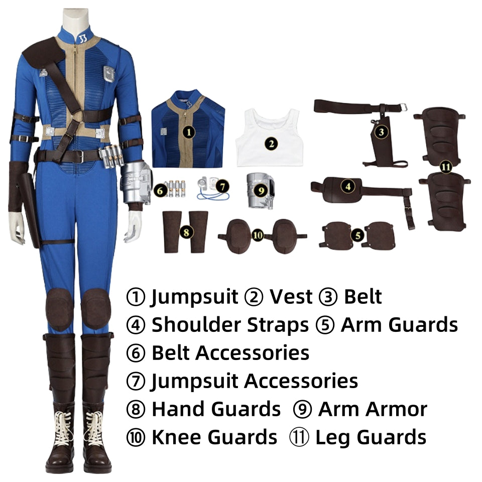 Xcoser Fallout Lucy Cosplay Costume Jumpsuit Bodysuit Belt Accessories