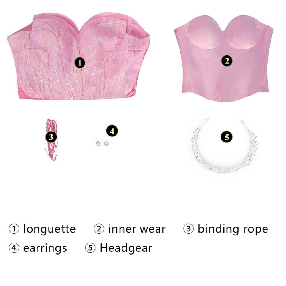 Wicked Part One Glinda Formal Dress with Crown Earings Role-Play